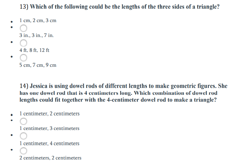 Solved 13) Which of the following could be the lengths of | Chegg.com