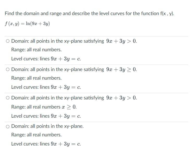 Solved Find the domain and range and describe the level | Chegg.com