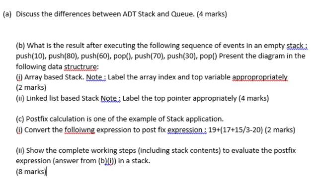 Solved a) Discuss the differences between ADT Stack and | Chegg.com