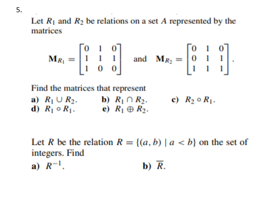 Solved Let R1 and R2 be relations on a set A represented by | Chegg.com
