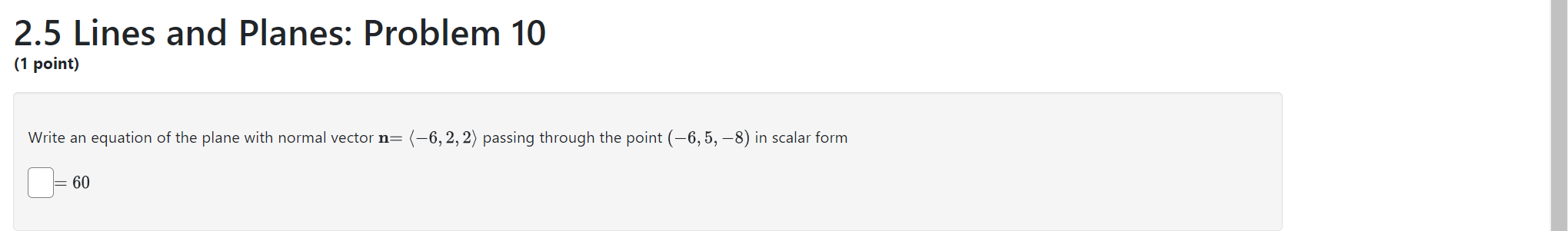 Solved 2.5 Lines and Planes: Problem 10 (1 point) Write an | Chegg.com