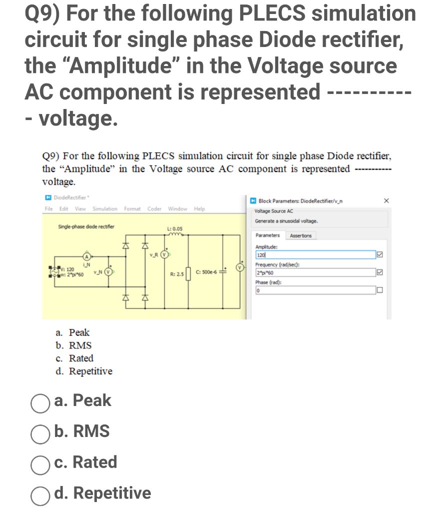 Solved Q9) For the following PLECS simulation circuit for | Chegg.com