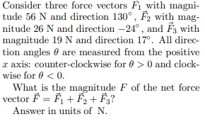 Solved Consider three force vectors F1 with magnitude 56 N | Chegg.com
