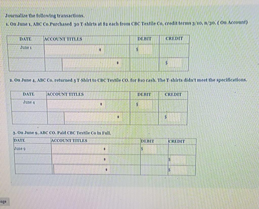 Solved Journalize the following transactions, 1. On June 1. | Chegg.com