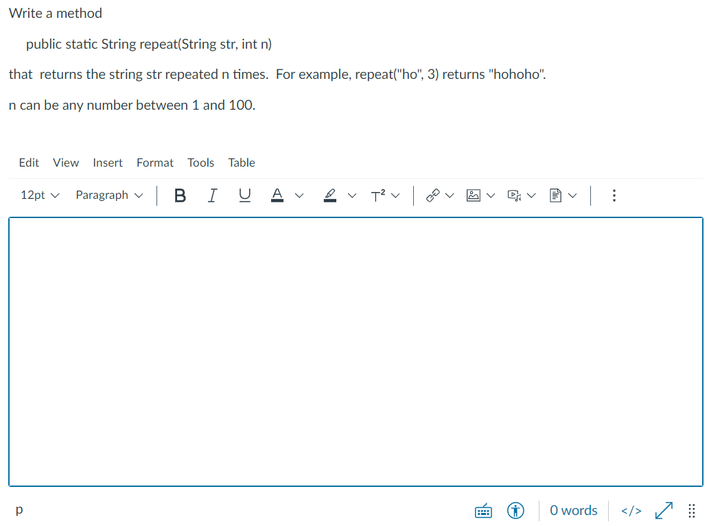 Write a method public static String repeat(String | Chegg.com Write a method public static String repeat(String | Chegg.com