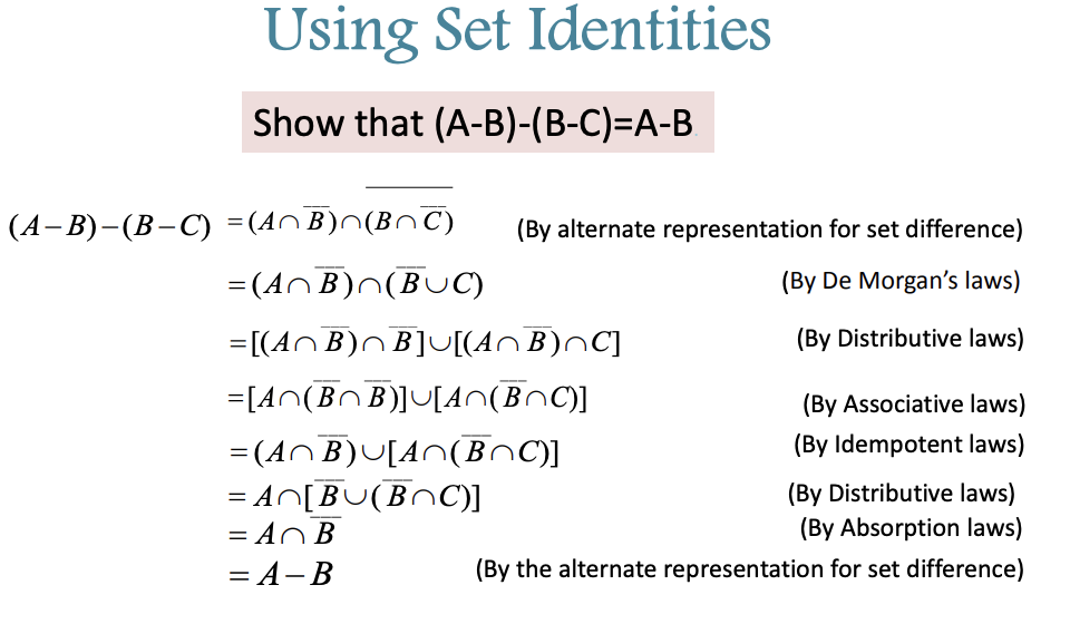 Solved For all sets A, B, C show that A-(BUC)=(A-B)-C using | Chegg.com