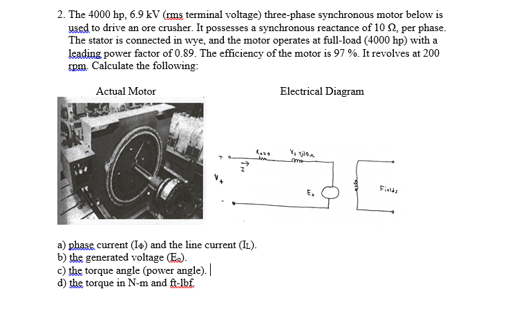 Solved 2. The 4000 hp. 6.9 kV (rms terminal voltage) | Chegg.com
