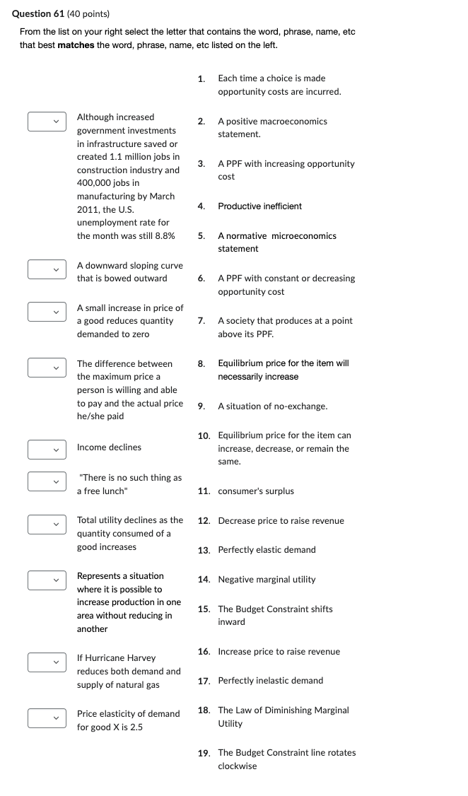 Solved Question 61 (40 ﻿points)From the list on your right | Chegg.com