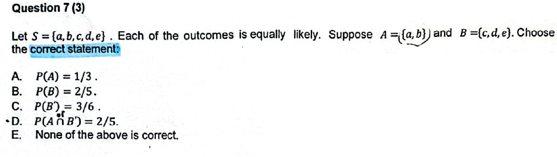 Solved Question 7 (3)Let S={a,b,c,d,e}. ﻿Each of the | Chegg.com