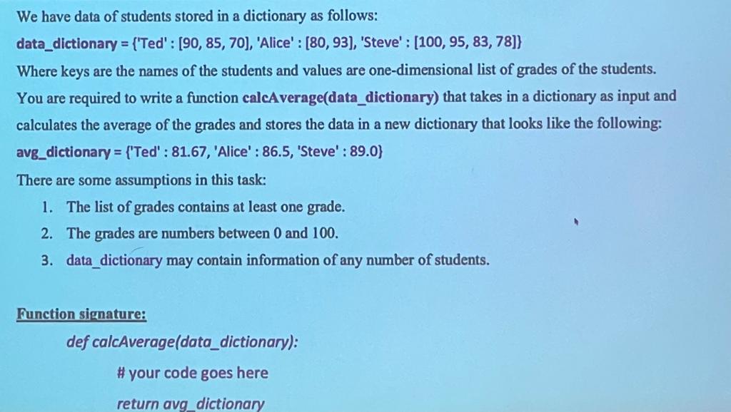 Solved a We have data of students stored in a dictionary as | Chegg.com