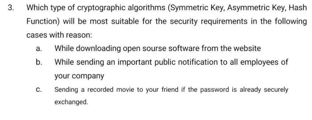 Solved 3. a. Which type of cryptographic algorithms | Chegg.com