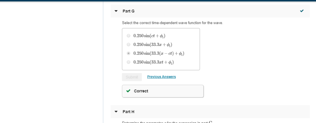 Solved Part G Select the correct time-dependent wave | Chegg.com