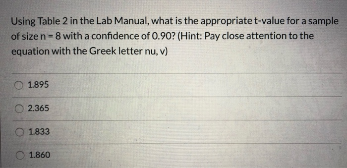 Solved Using Table 2 in the Lab Manual, what is the | Chegg.com