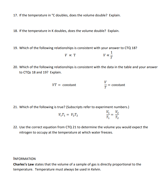 Solved MODEL 2: ChARLES'S LAW: VOLUME AND TEMPERATURE A | Chegg.com