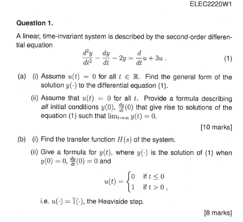 Solved ELEC2220W1 Question 1. A linear, time-invariant | Chegg.com