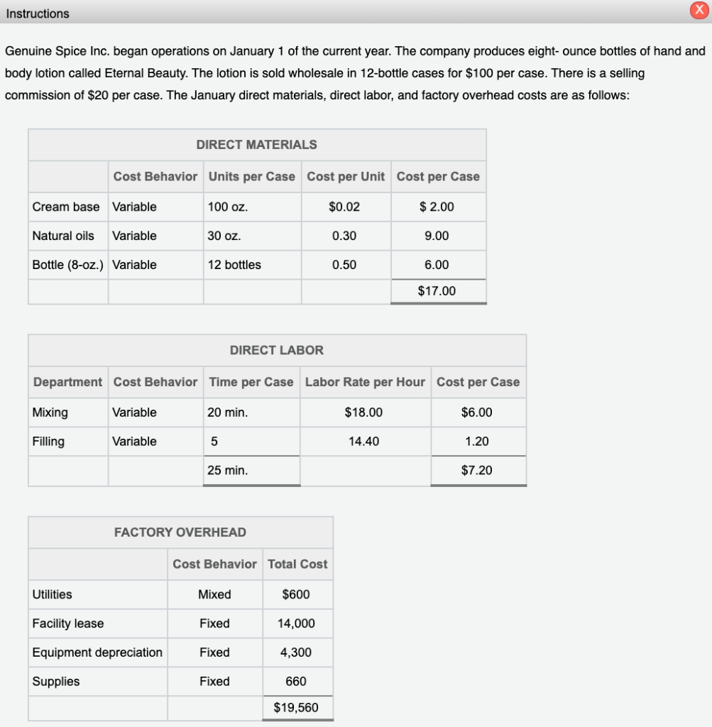 Solved Instructions Genuine Spice Inc. began operations on | Chegg.com