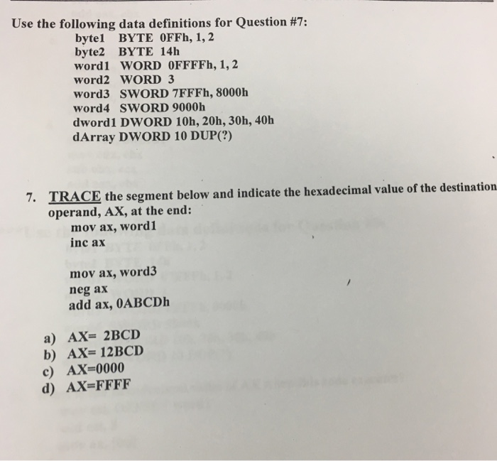 Solved Use the following data definitions for Question #7: | Chegg.com