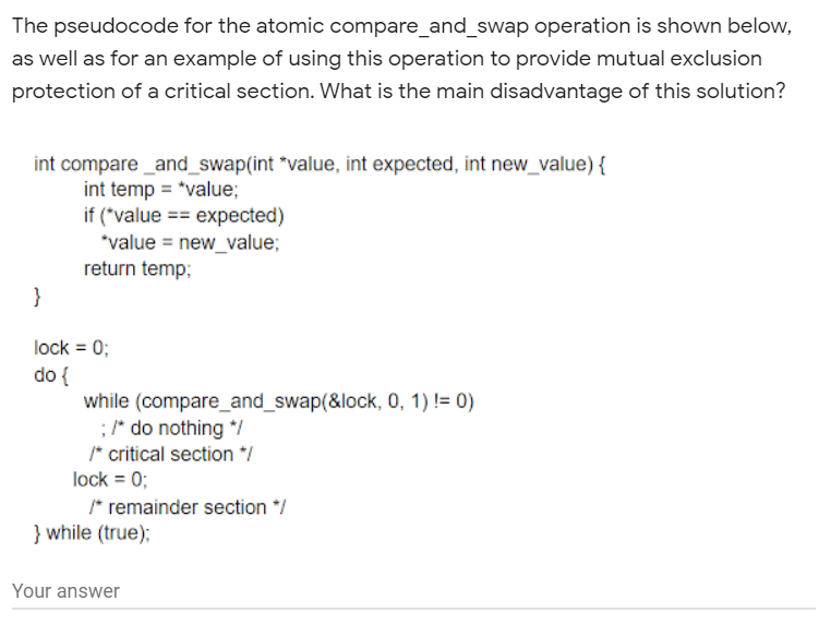 Solved The pseudocode for the atomic compare_and_swap | Chegg.com