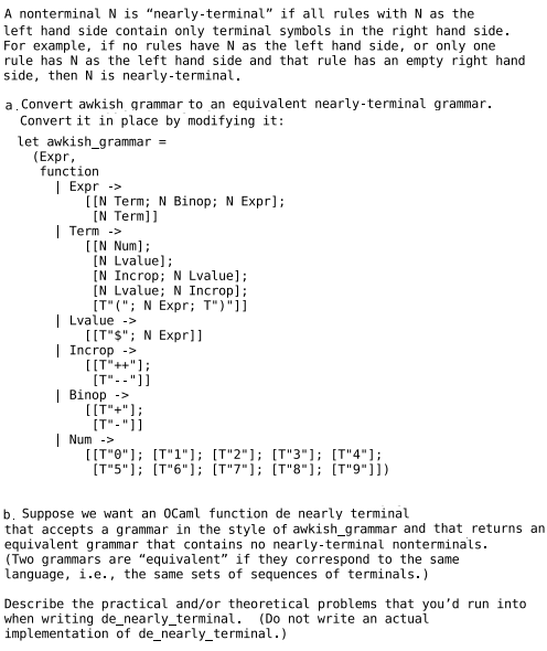 A nonterminal N is "nearly-terminal" if all rules | Chegg.com