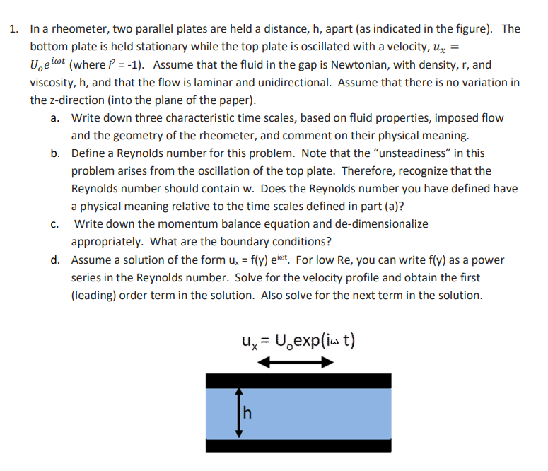 1. In a rheometer, two parallel plates are held a | Chegg.com