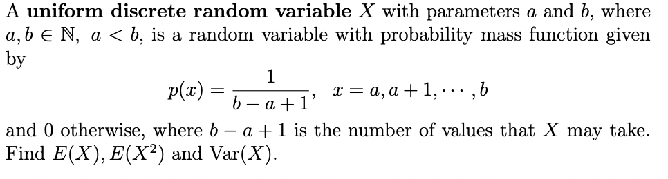 Solved A uniform discrete random variable X with parameters | Chegg.com