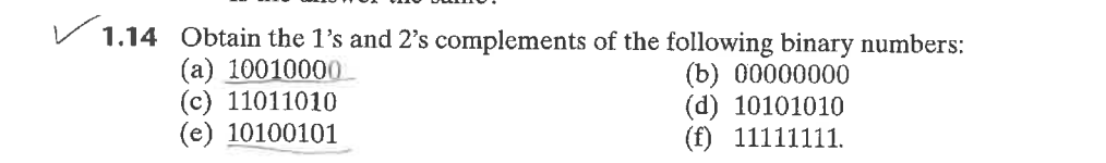 Solved 1.14 ﻿Obtain the 1's and 2's complements of the | Chegg.com
