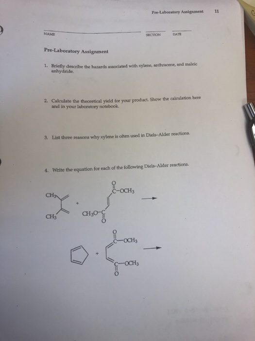 Pre-Laboratory Assignment 11 NAME SECTION DATE | Chegg.com