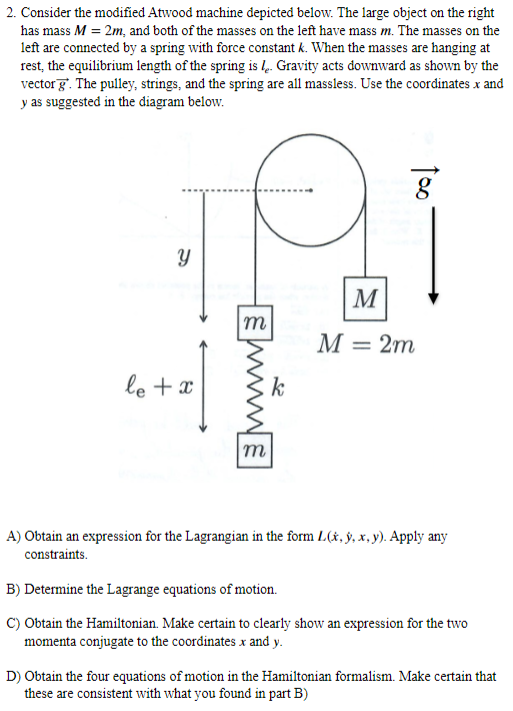 2. Consider the modified Atwood machine depicted | Chegg.com