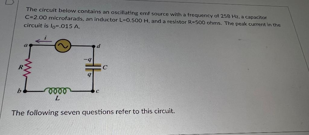 The circuit below contains an oscillating emf source | Chegg.com