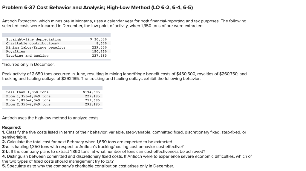 Solved Problem 6-37 Cost Behavior and Analysis; High-Low | Chegg.com