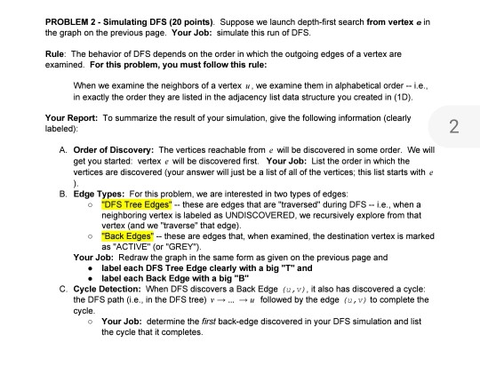 Solved PROBLEM 2 Simulating DFS (20 points). Suppose we | Chegg.com