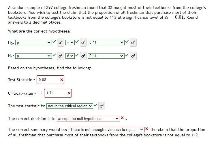 Solved A random sample of 397 college freshman found that 33 | Chegg.com