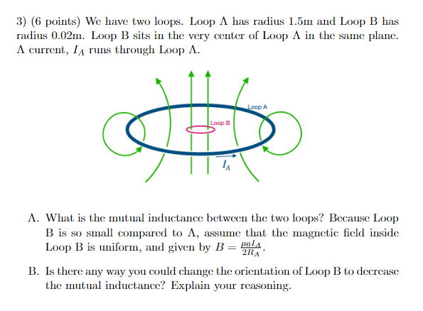 Solved 3) (6 points) We have two loops. Loop A has radius | Chegg.com