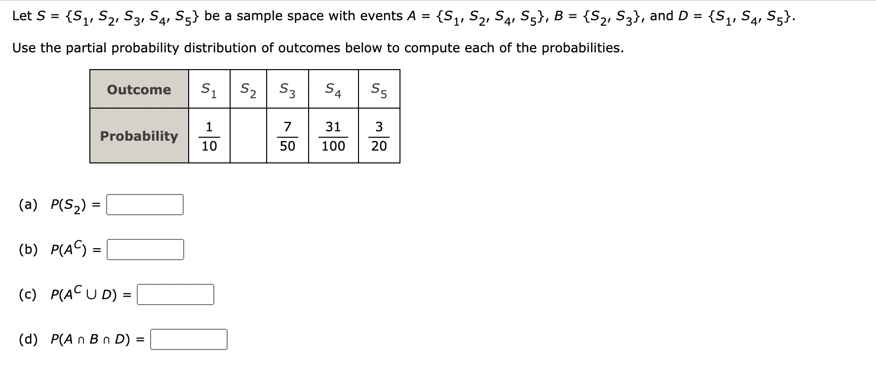 Solved Let S = {S1, S2, S3, S4, S5} be a sample space with | Chegg.com