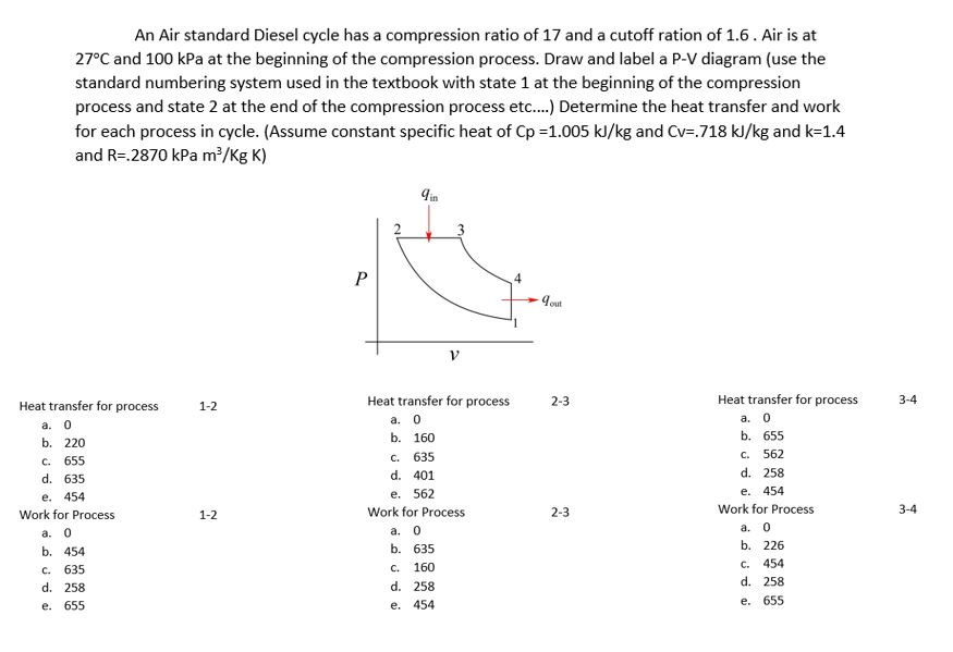 Solved An Air standard Diesel cycle has a compression ratio | Chegg.com