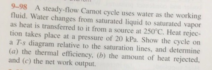Solved 9-98 A steady-flow Carnot cycle uses water as the | Chegg.com
