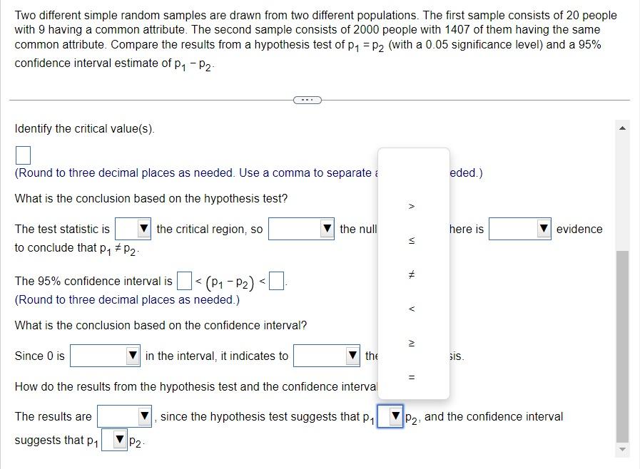 Solved Two different simple random samples are drawn from | Chegg.com