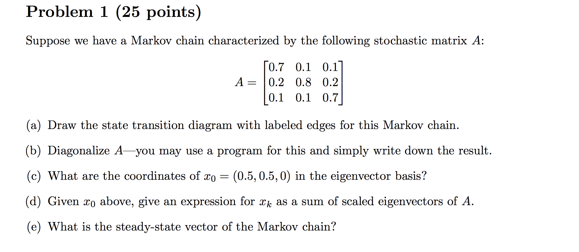 Problem 1 (25 points) Suppose we have a Markov chain | Chegg.com