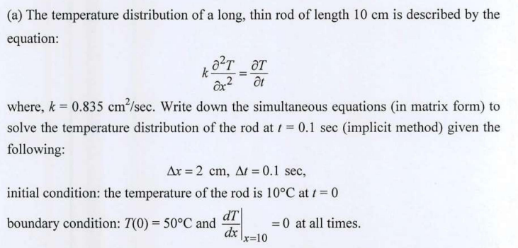 Solved (a) The temperature distribution of a long, thin rod | Chegg.com