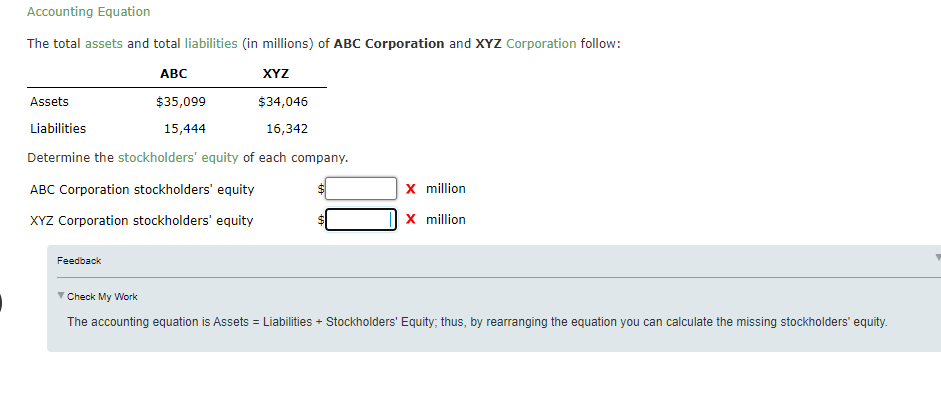 Solved Accounting Equation The total assets and total | Chegg.com