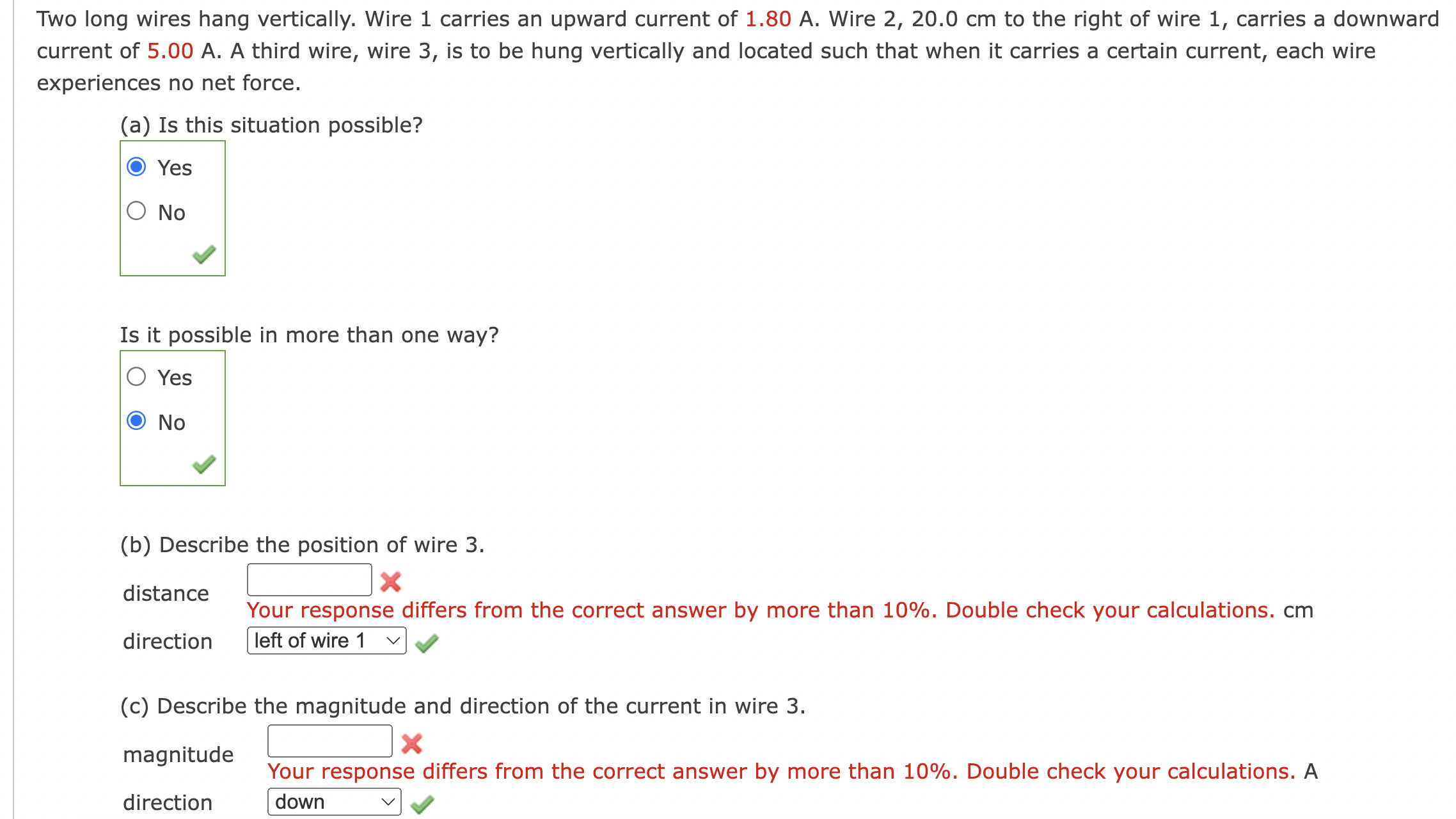 Solved Two long wires hang vertically. Wire 1 carries an | Chegg.com