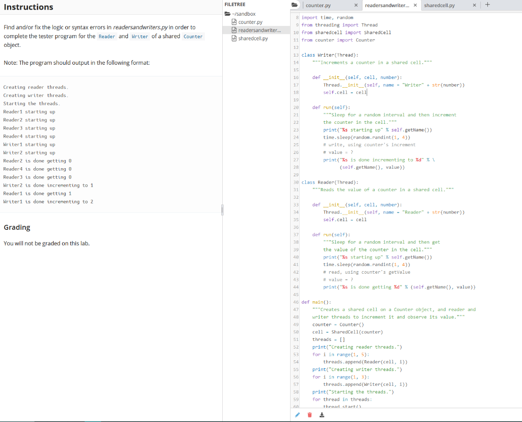 Solved Instructions counter.py readersandwriter... X | Chegg.com