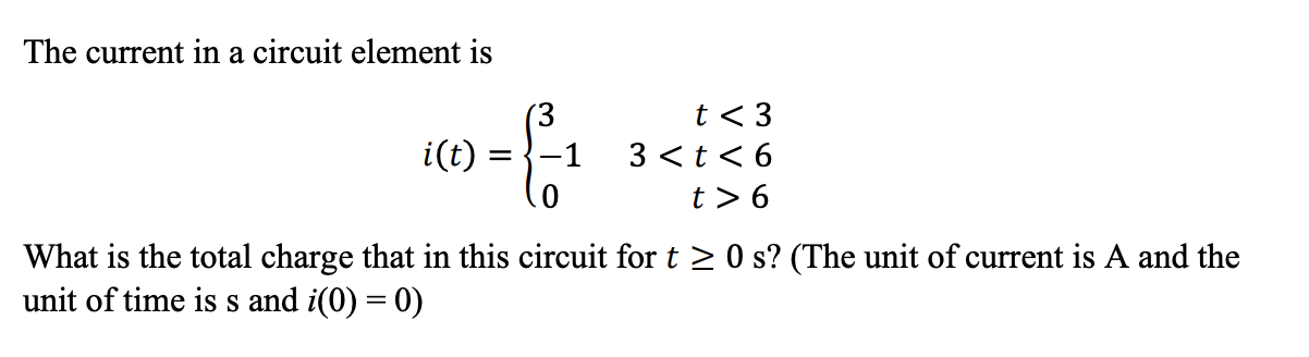 Solved The current in a circuit element is a (3 i(t) = -1 0 | Chegg.com