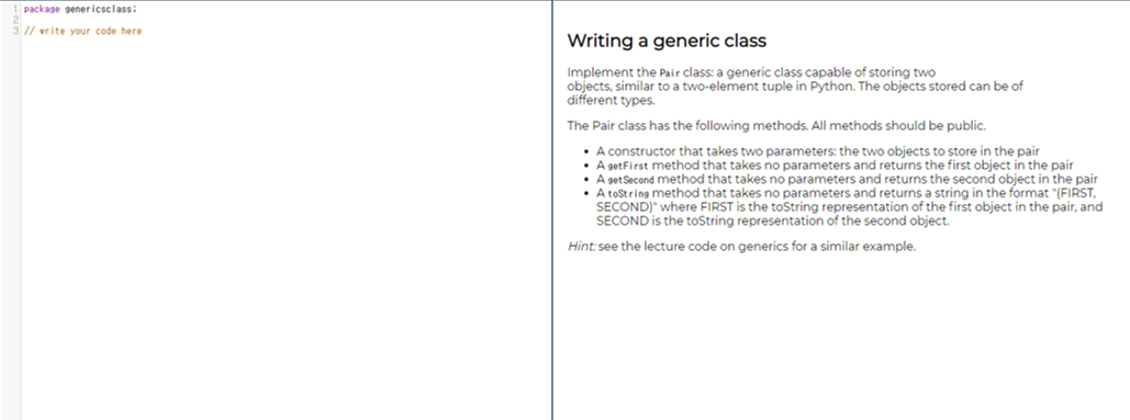 Solved Package genericsclass: 3 // write your code here | Chegg.com