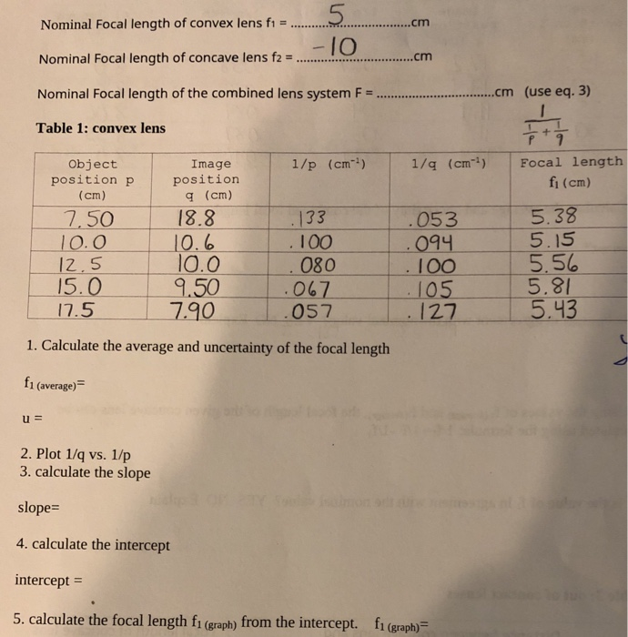 Solved Nominal Focal length of convex lens .. ..m Nominal | Chegg.com