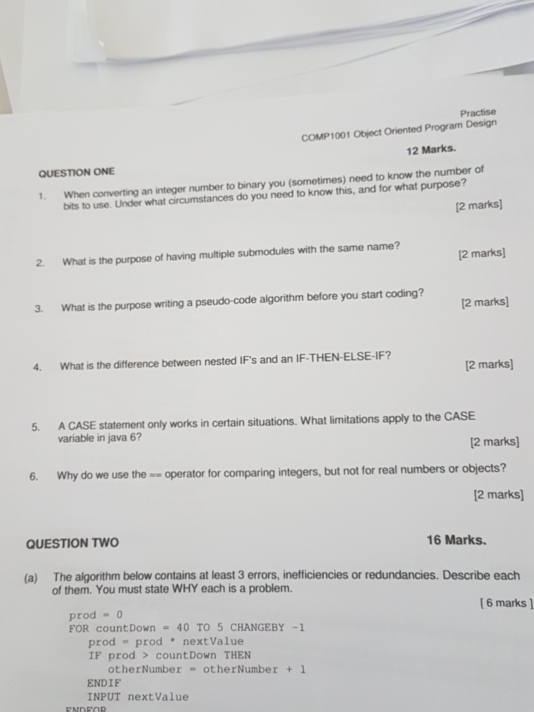 Solved Practise COMP1001 Object Oriented Program Design 12 | Chegg.com