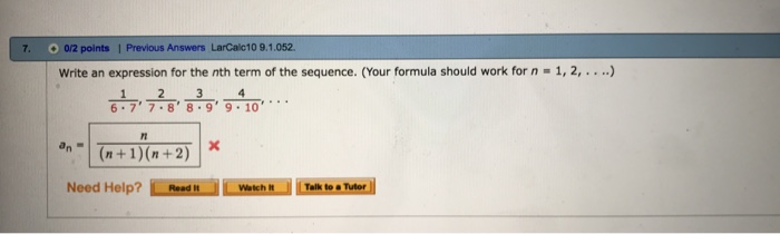 Solved Write an expression for the nth term of the sequence. | Chegg.com