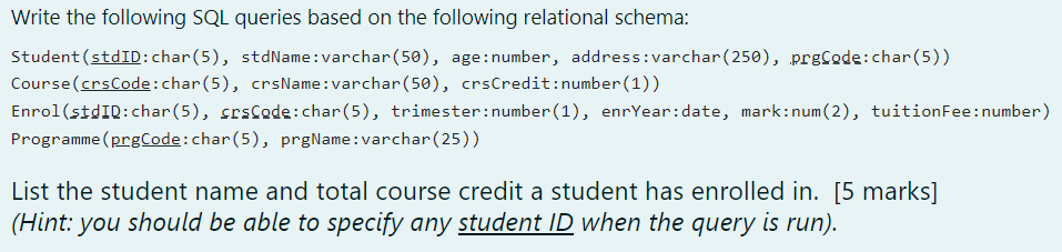 Solved Write the following SQL queries based on the | Chegg.com