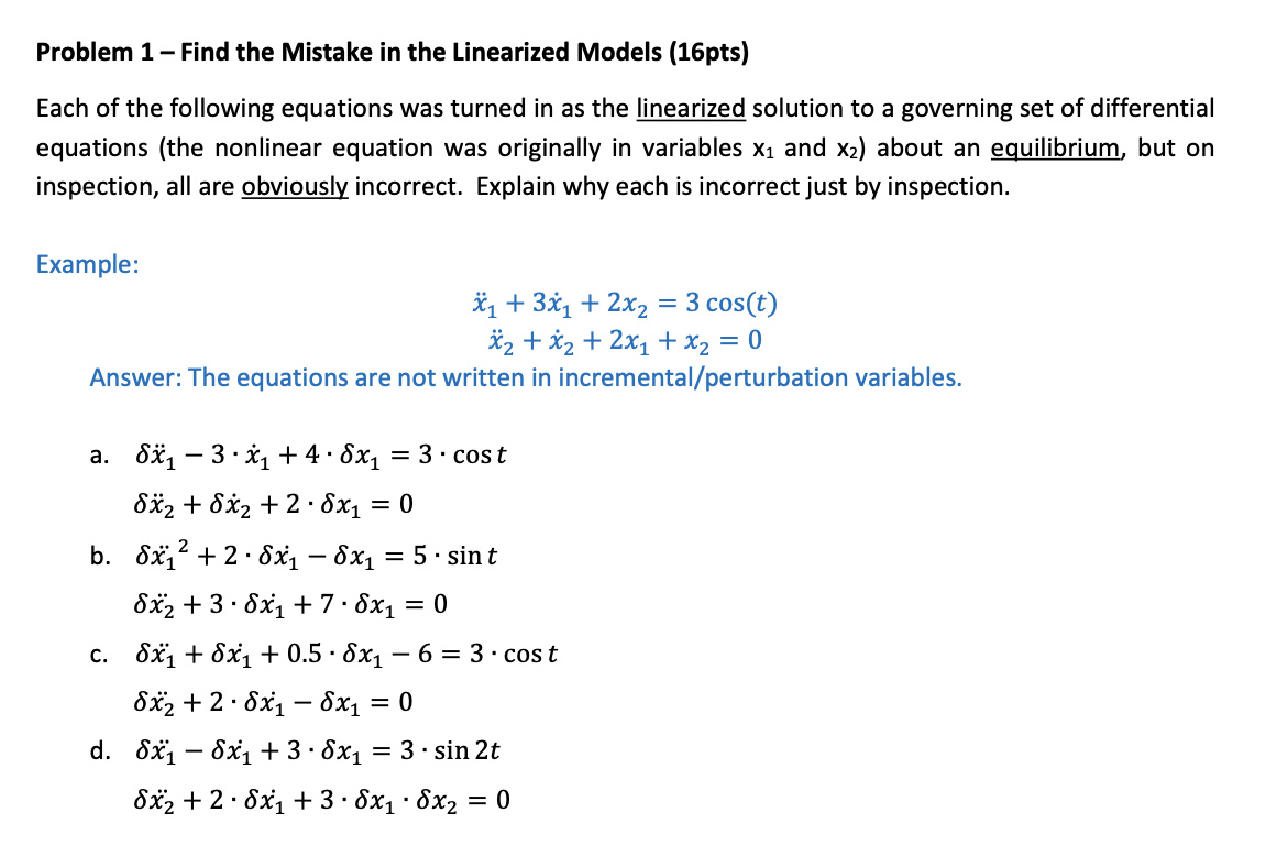 Problem 1 – Find the Mistake in the Linearized Models | Chegg.com