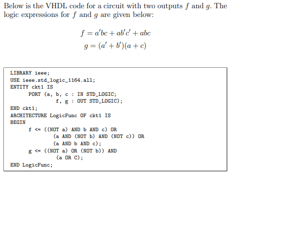 Below is the VHDL code for a circuit with two outputs | Chegg.com